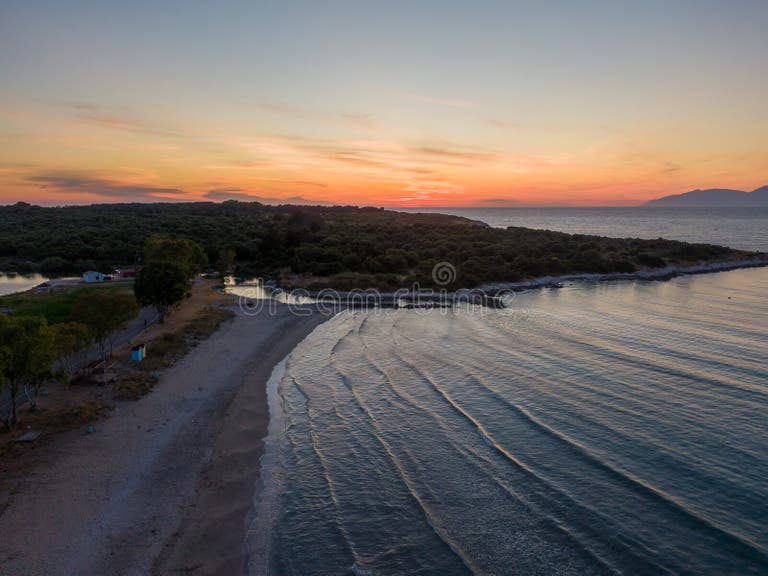 Sunset Beach Aerial View with Soft Waves Stock Photo - Image of beach ...