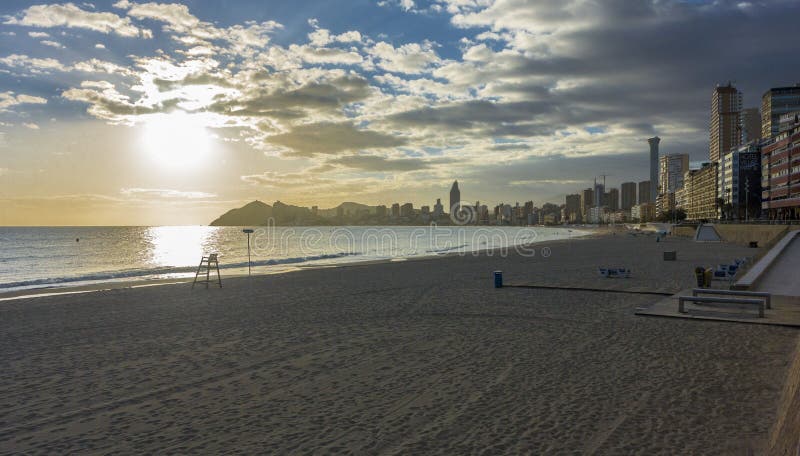 Sunset in Benidorm stock photo. Image of coast, spain - 61706378