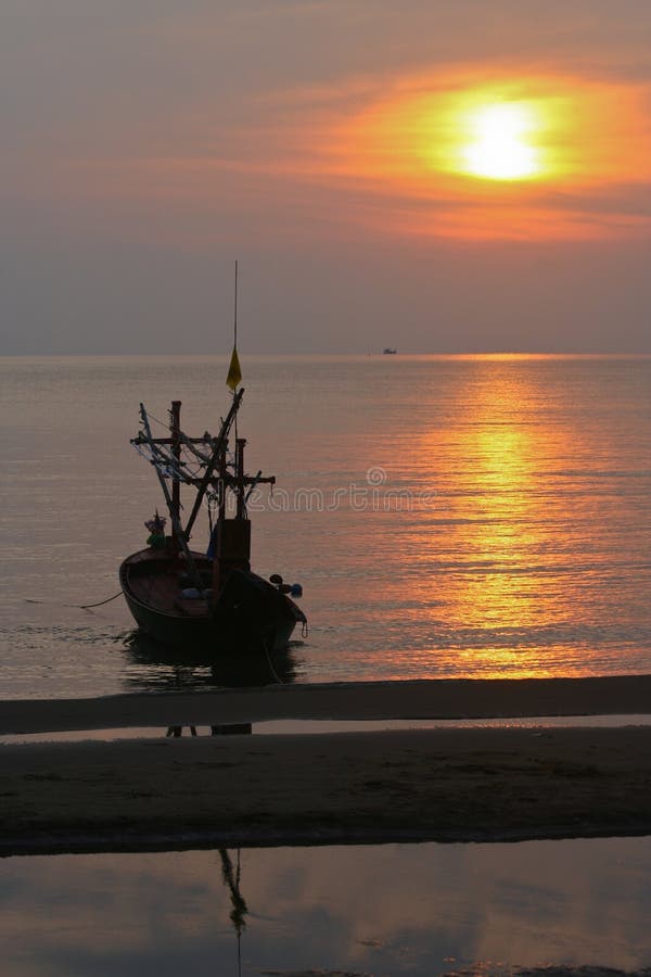 Sunset on the Beach with Boat Stock Photo - Image of ocean, relaxation ...