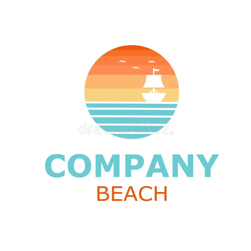 Golden Sunset Beach with Boat Logo Design Inspiration Stock Vector ...