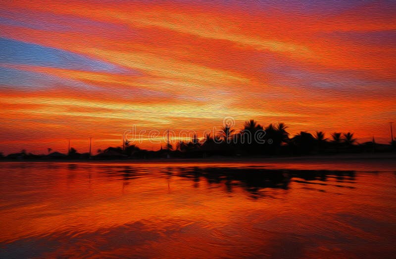 Sunset in Beach Brazilian Paradise Stock Illustration - Illustration of ...