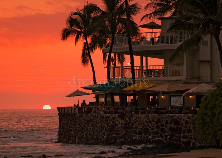 Sunset at the beach, cafe stock photo. Image of beach - 1286350
