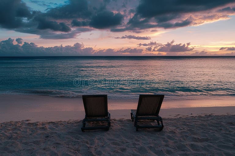 Sunset Beach Chairs. Two Beach Chairs Facing the Ocean Stock Image ...