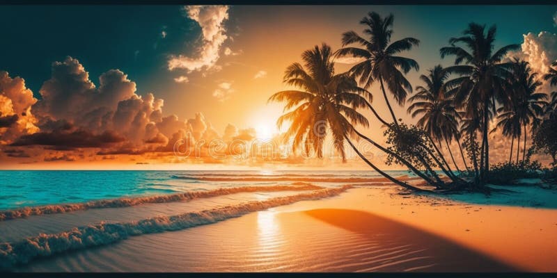 Sunset Beach. Created with Generative Ai Technology Stock Illustration ...