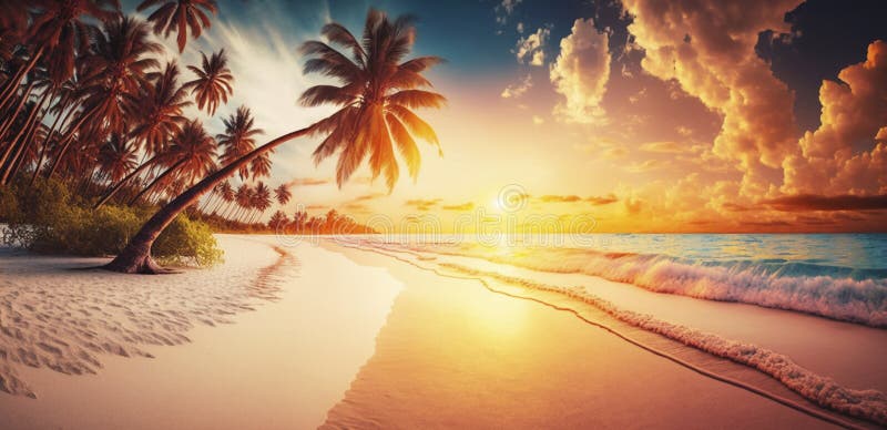 Sunset Beach. Created with Generative Ai Technology Stock Illustration ...