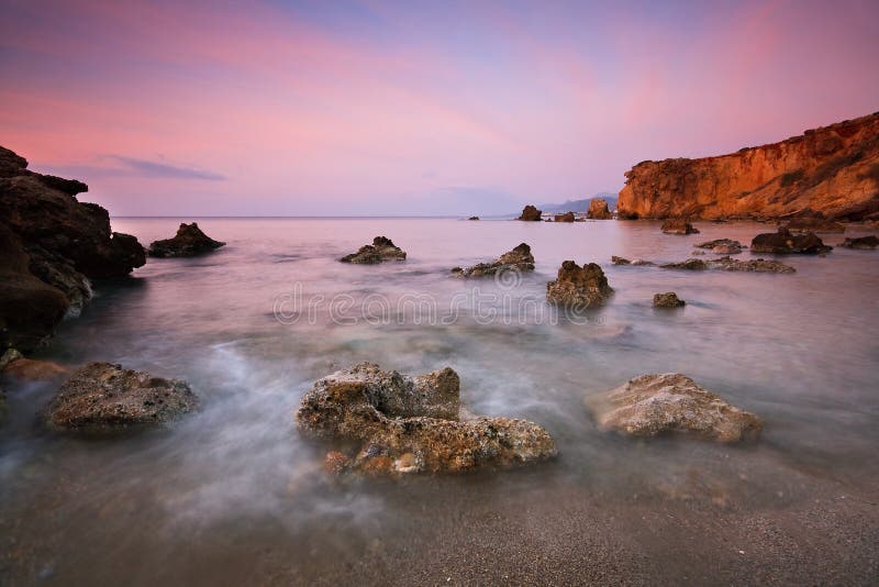 Sunset Beach, Crete, Greece. Stock Photo - Image of cliff, island: 45176768