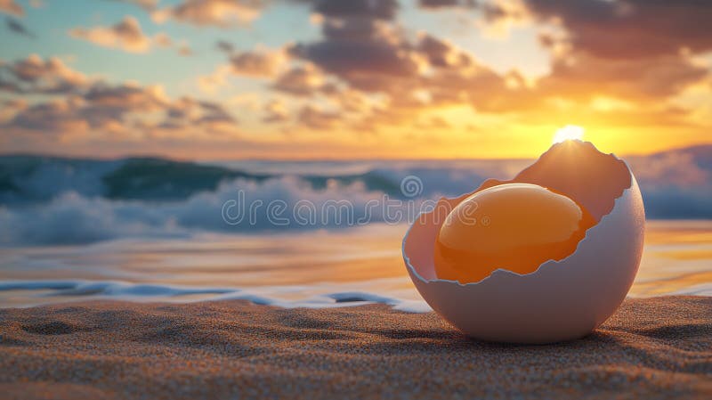 Sunset Beach Egg Shell with Yellow Yolk New Beginnings Hope and Life ...