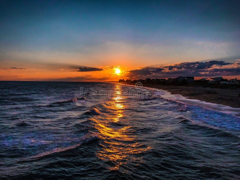 Sunset Beach in Emerald Isle Stock Photo - Image of sunset, nature ...