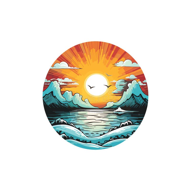 Sunset on the Beach in the Form of a Circle. Vector Illustration. Stock ...