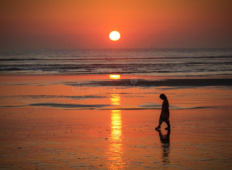 Sunset on the beach stock image. Image of surf, surfer - 181532481