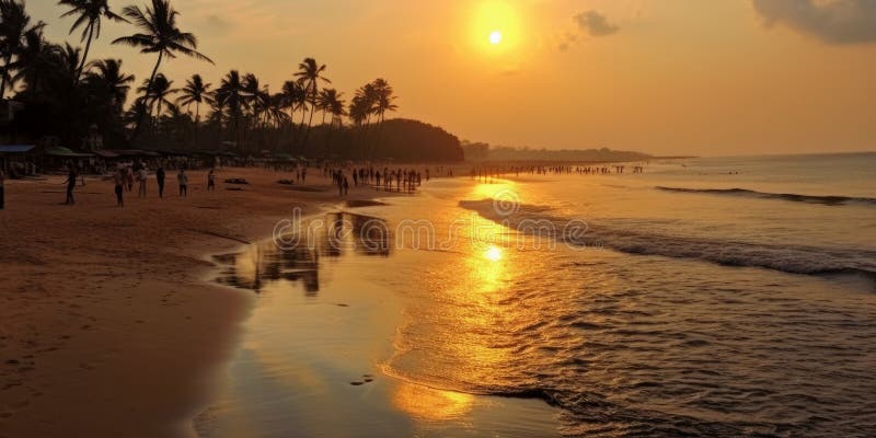 Sunset on the beach in goa stock image. Image of blue - 281845837