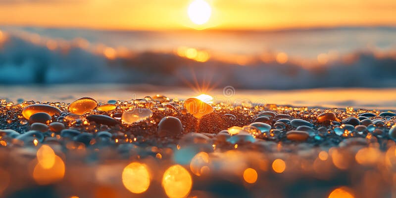 Sunset Beach Golden Hour Bokeh Photography Stock Illustration ...