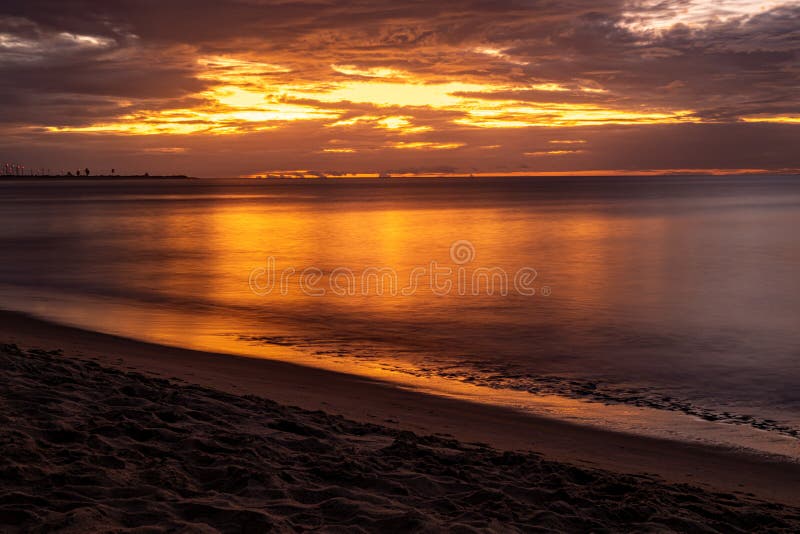 Sunset at Beach. Golden Hour in the Cloudy Sky Stock Image - Image of ...