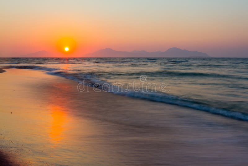 Sunset on a Beach. Kos, Greece Stock Image - Image of horizon, nature ...