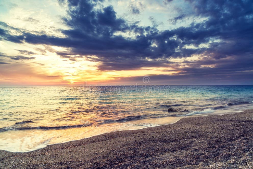 Sunset at the Beach in Lefkada Stock Photo - Image of high, island ...