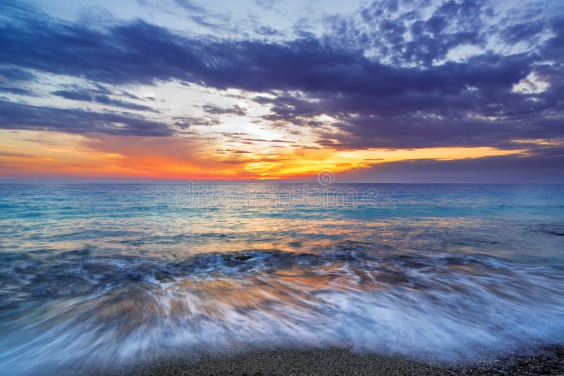 Sunset at the Beach in Lefkada Stock Image - Image of cloud, high ...