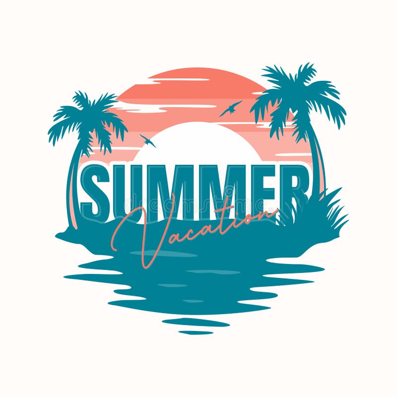 Sunset on the Beach with Letter Summer Vacation Stock Vector ...