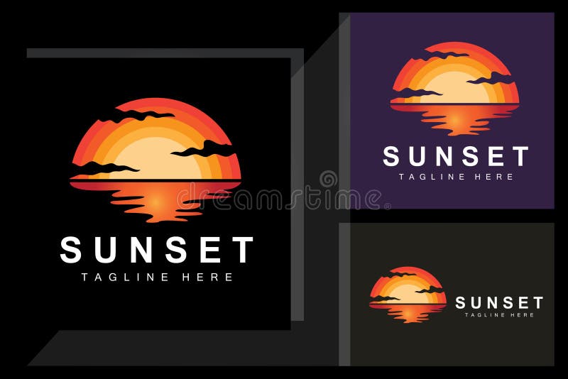 Sunset Beach Logo Design, Seascape Illustration, Red Day Vacation Spot ...