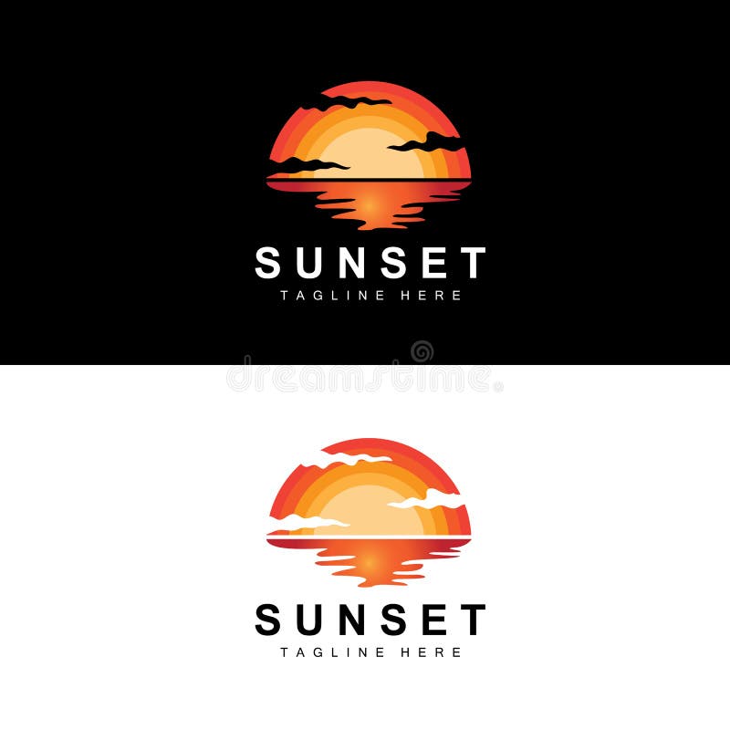 Sunset Beach Logo Design, Seascape Illustration, Red Day Vacation Spot ...
