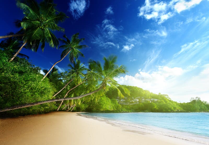 Sunset on Beach, Mahe Island, Seychelles Stock Image - Image of ...