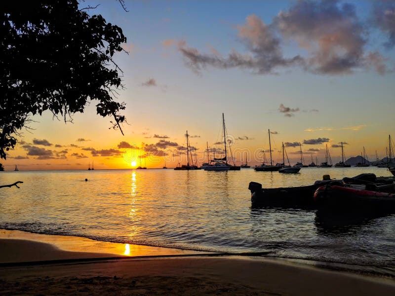 Sunset on the Beach in Martinique Stock Image - Image of beach, ocean ...