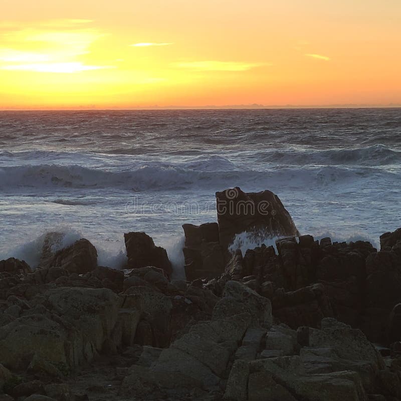 Sunset Beach Ocean Rocks Waves Stock Image - Image of beach, shore ...