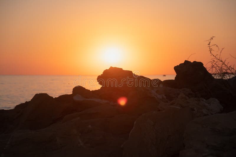 Sunset Beach Ocean Wave Splash. Coast Rock Stock Image - Image of coast ...
