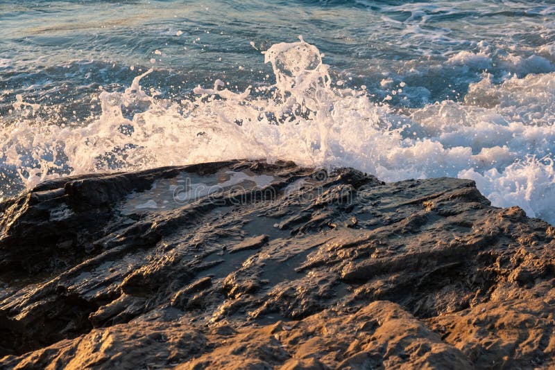 Sunset Beach Ocean Wave Splash. Coast Sea Stock Photo - Image of ocean ...