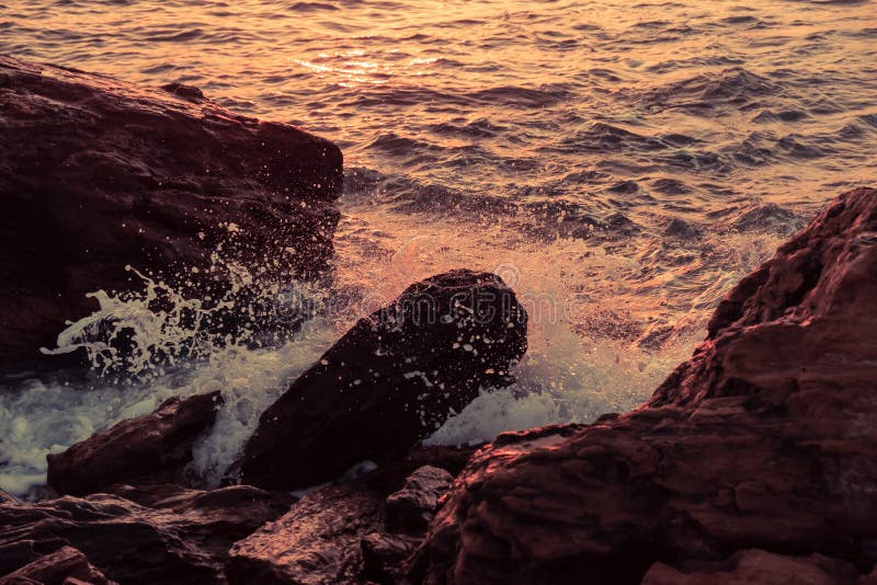 Sunset Beach Ocean Wave Splash. Water Stock Image - Image of scenic ...