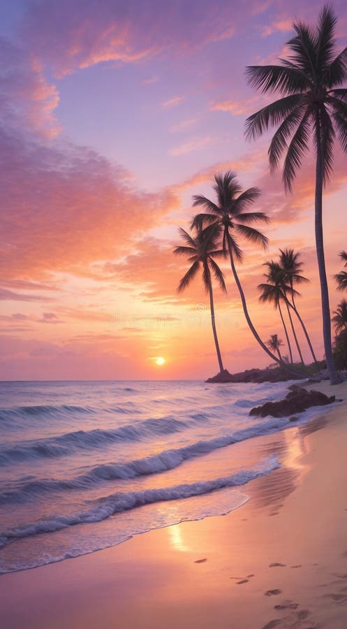 Sunset on the Beach, Sunset Over the Sea, Tropical Sunset with Trees ...