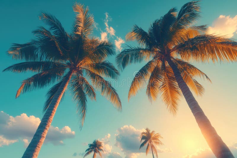 Sunset Beach Palm Trees stock photo. Image of vacation - 366929152