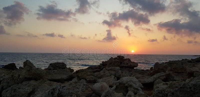 Sunset Beach Paphos in Cyprus Area Stock Photo - Image of sunset ...