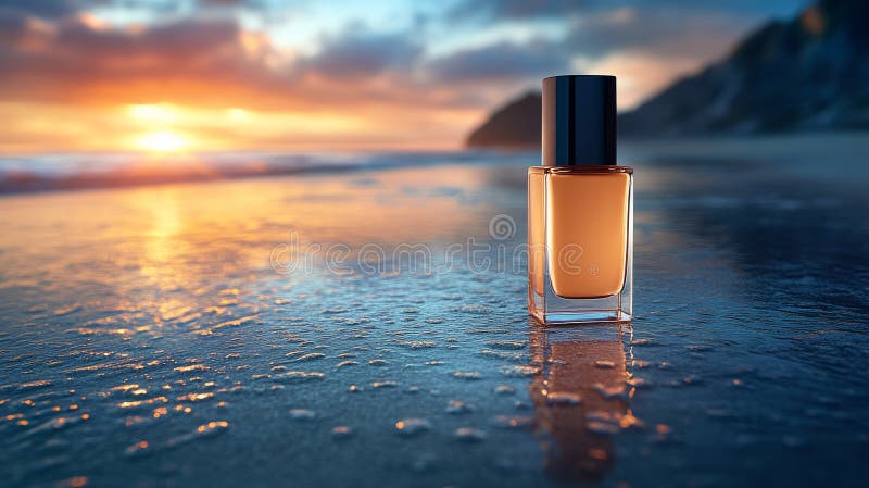 Sunset Beach Perfume Bottle Stock Illustration - Illustration of light ...