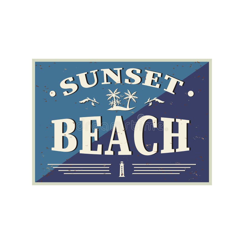 Sunset Beach Poster Greetings Card with Palm Trees, Vector Illustration ...