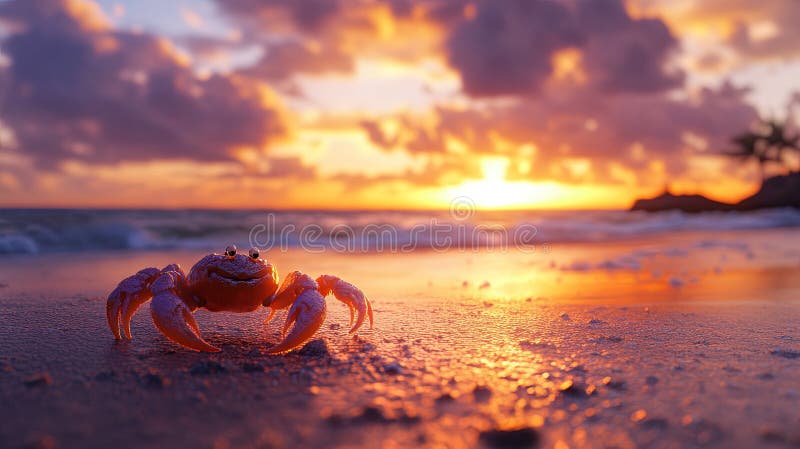 Sunset on Beach, Realistic, Cinematic Light, Sharp Focus. Stock Image ...