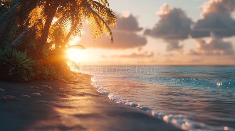 Sunset on Beach, Realistic, Cinematic Light, Sharp Focus. Stock Photo ...
