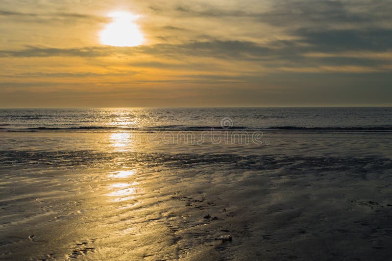 Sunset at the Beach with Reflection Stock Image - Image of ording ...
