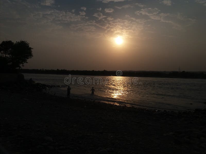 Sunset on Beach of a River Stream Stock Photo - Image of stream, river ...