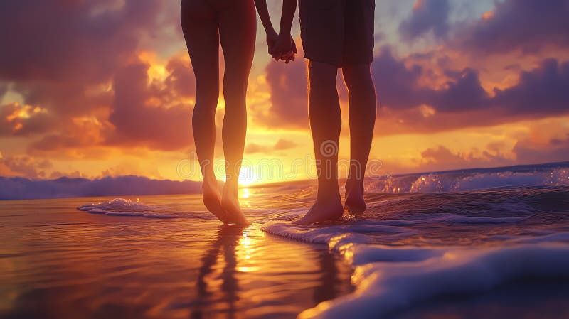 Sunset Beach Romance Illustration Stock Image - Image of tranquil, calm ...