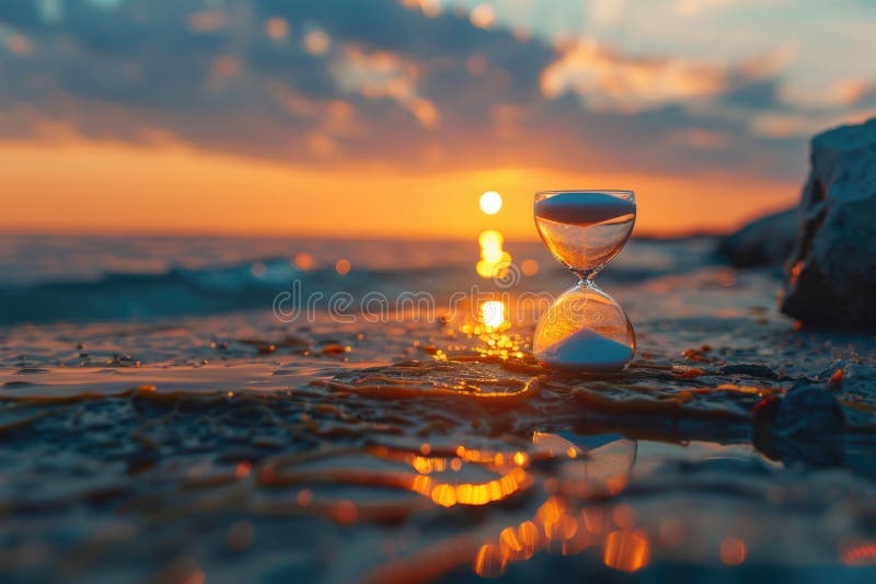 Sunset at the Beach with Sand Timer Stock Image - Image of sunset ...