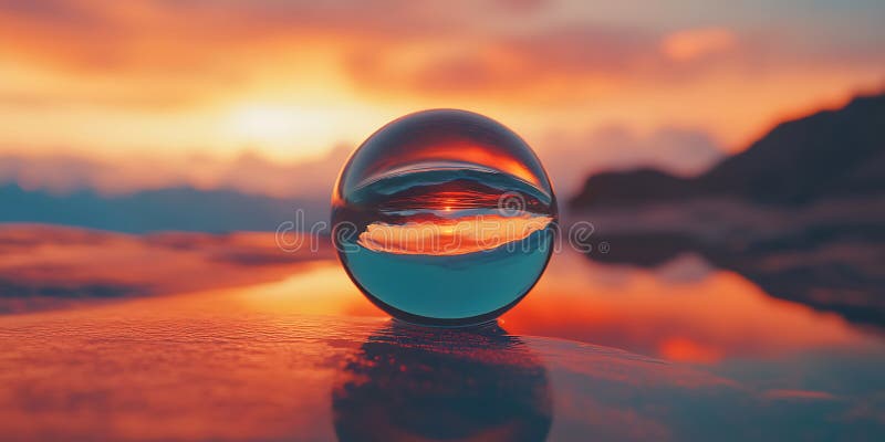 Sunset Beach Scene in Crystal Ball Stock Illustration - Illustration of ...