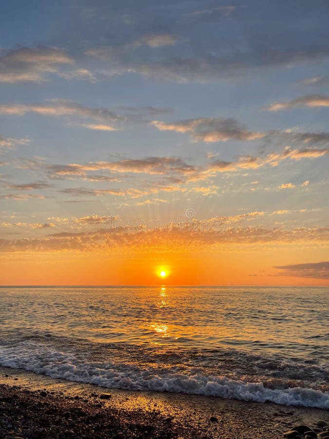 Sunset with Beach, Sea, Sunset Sky and Cloud. Evening Landscape Stock ...