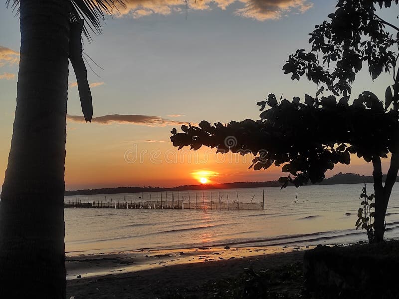 Sunset Beach Shadow Orange Siluette Stock Image - Image of siluett ...