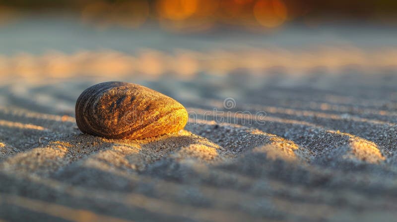 Sunset on the Beach with a Smooth Stone Stock Illustration ...