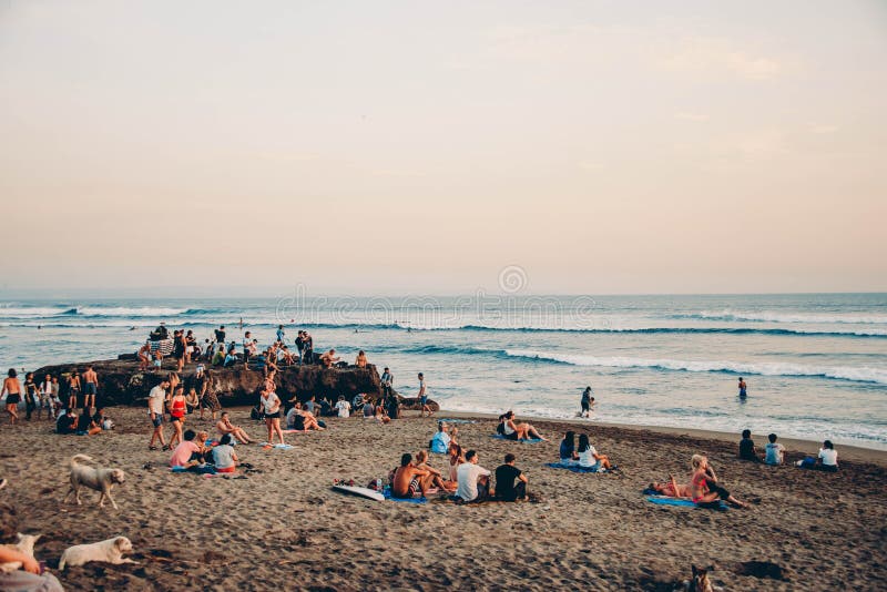Sunset on the beach editorial stock photo. Image of vacation - 201331393
