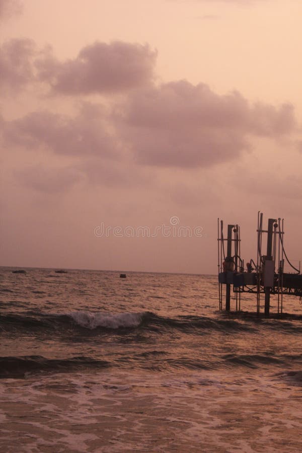 Sunset Beach Towers, Colorful Sky with Clouds Stock Photo - Image of ...