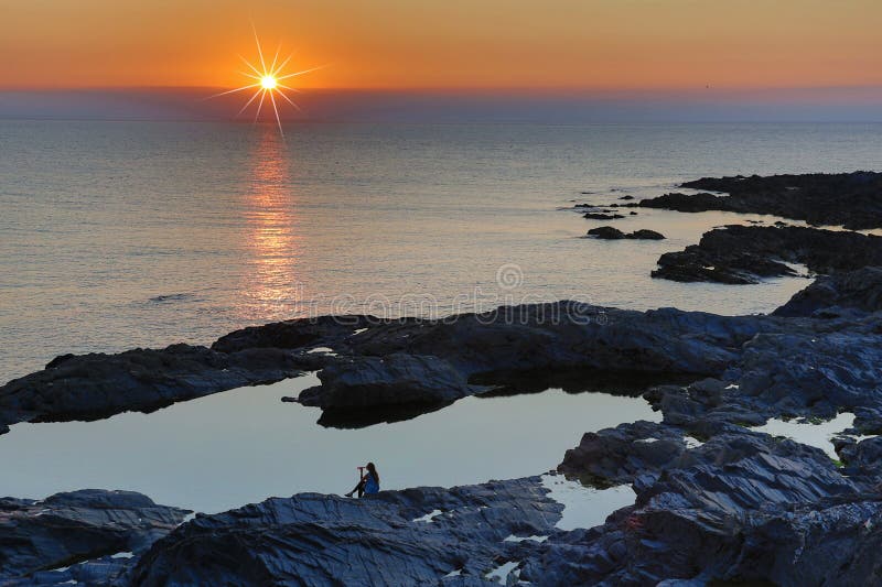 Sunset at the Beach Treyarnon Bay Cornwall England UK in Summer Stock ...