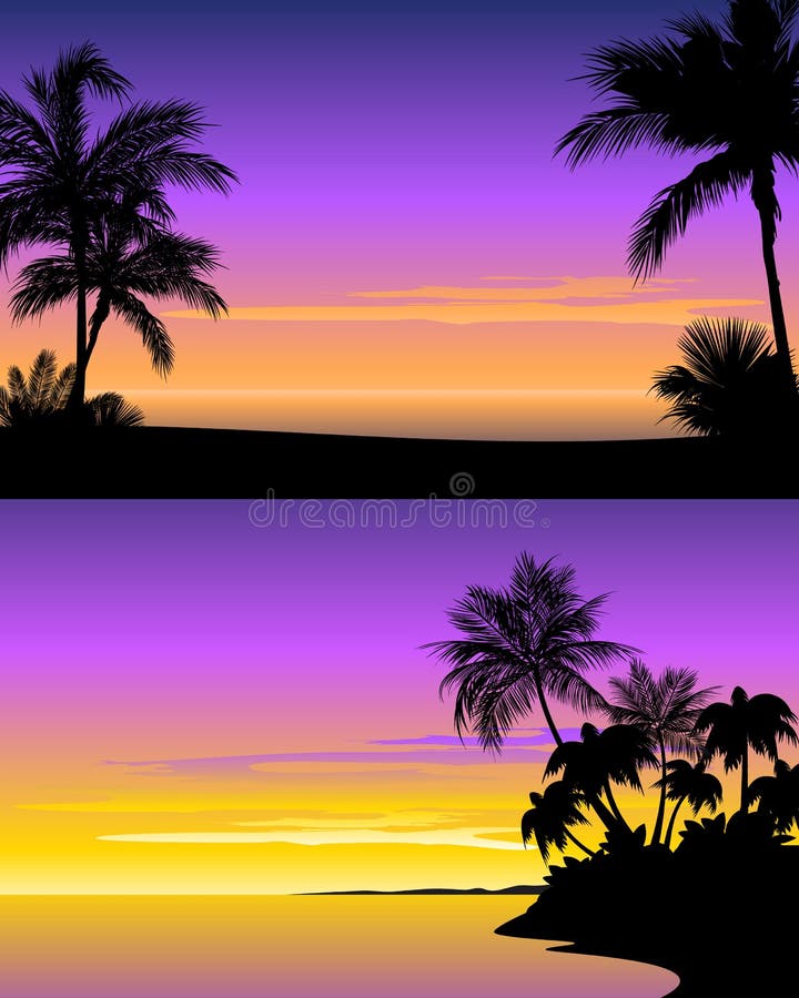Sunset on beach stock vector. Illustration of coastline - 53517175