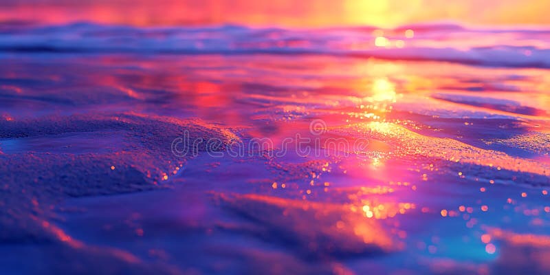 Sunset Beach Vibrant Ocean Waves Wallpaper Background Wallpaper Stock ...