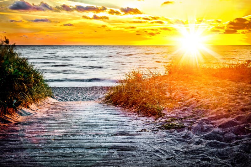 Wooden path at sunset stock image. Image of bright, peaceful - 41962397